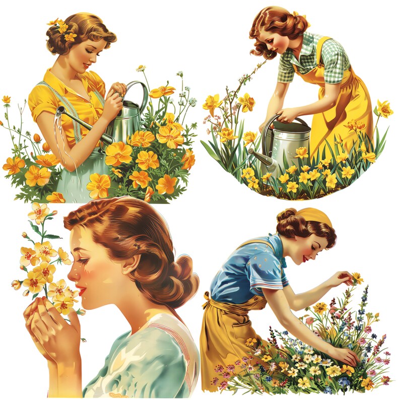 Retro Spring Women Clipart - Vintage 1950s Fashion Illustrations ...