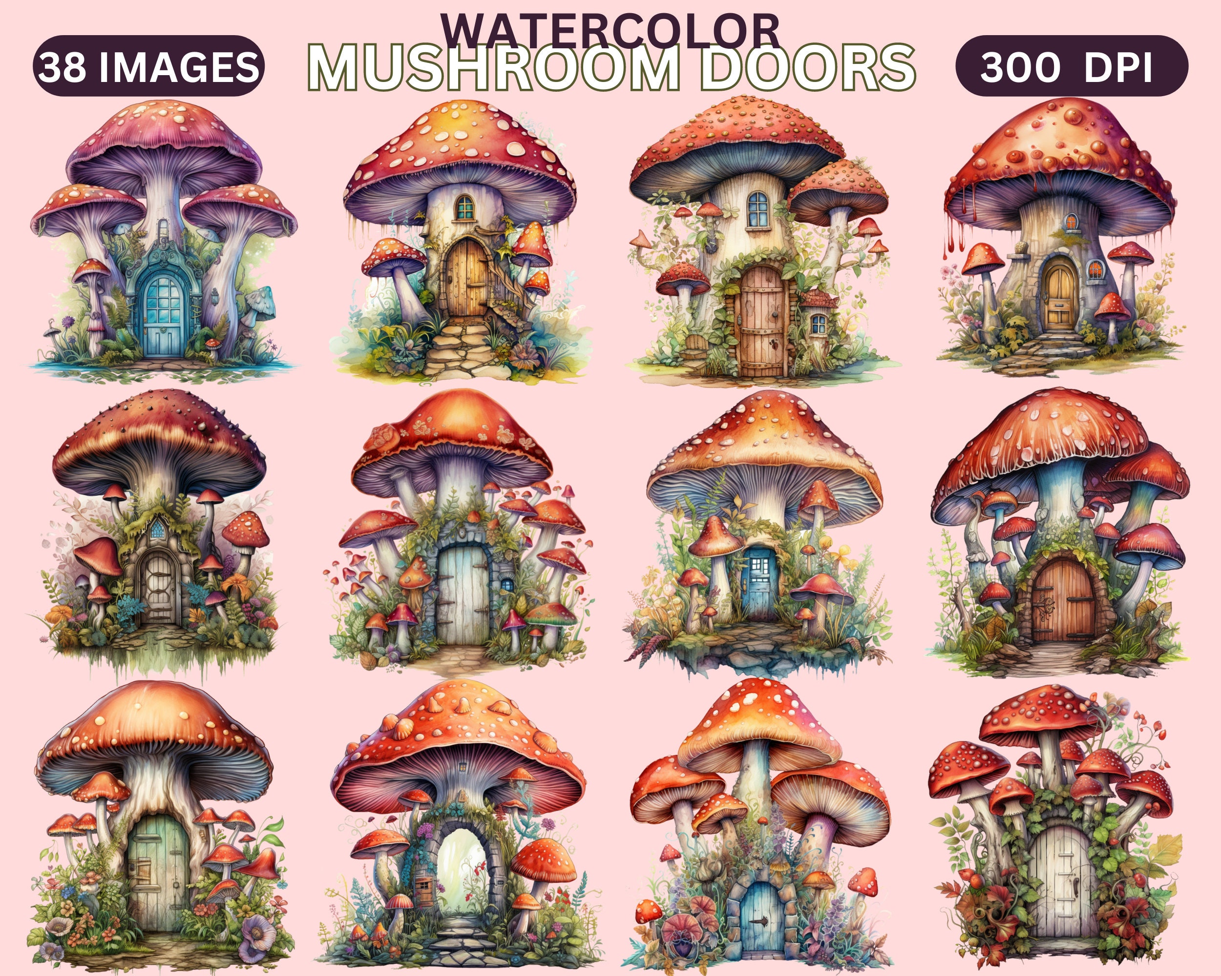 Fantasy Mushroom Doors Clipart Watercolor Mushroom Door Clip - Etsy