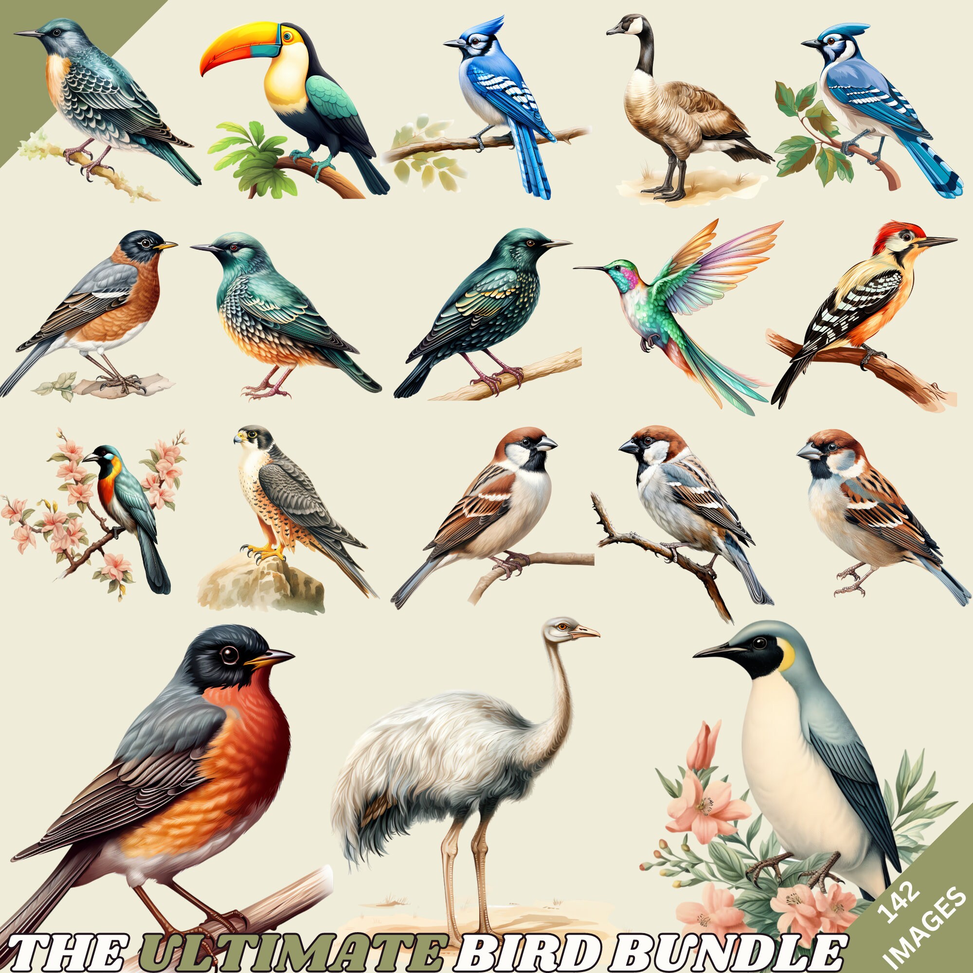 The Ultimate Bird Clipart Bundle 142 Watercolor Birds Clip - Etsy