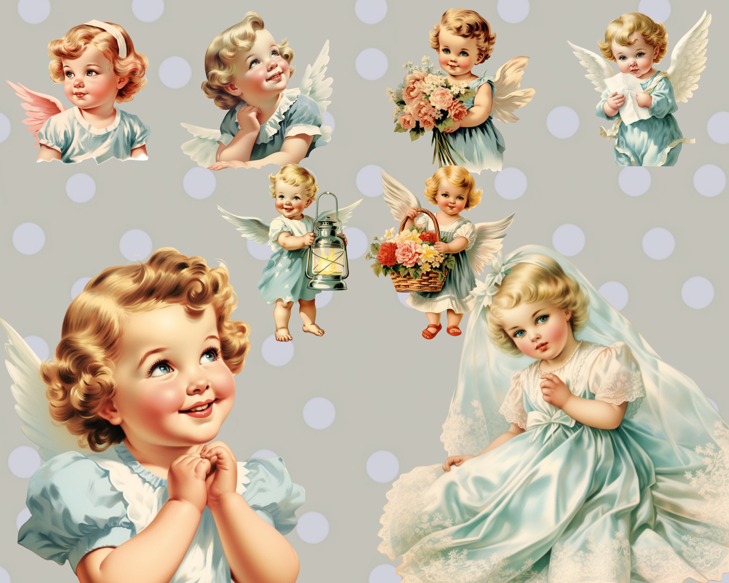Retro Angel Clipart Vintage Angels Clip Art, Retro Girls Illustrations ...