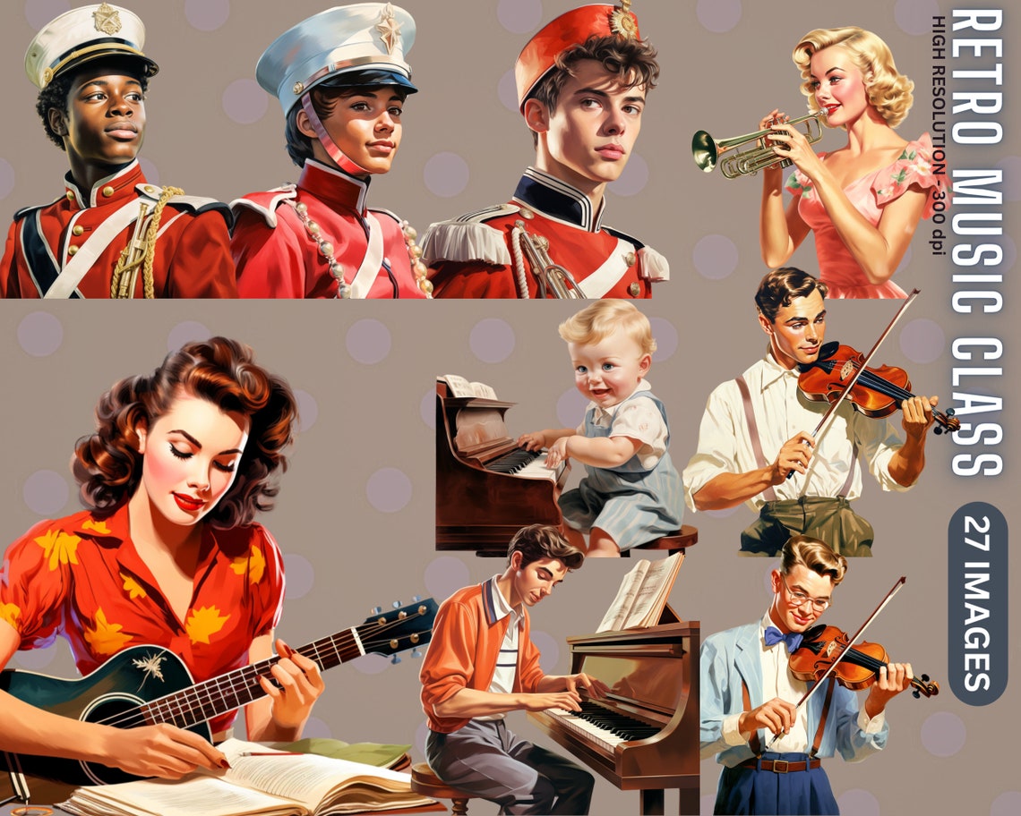 Retro School Clipart Vintage Music Class, Retro School Boy Clip Art ...