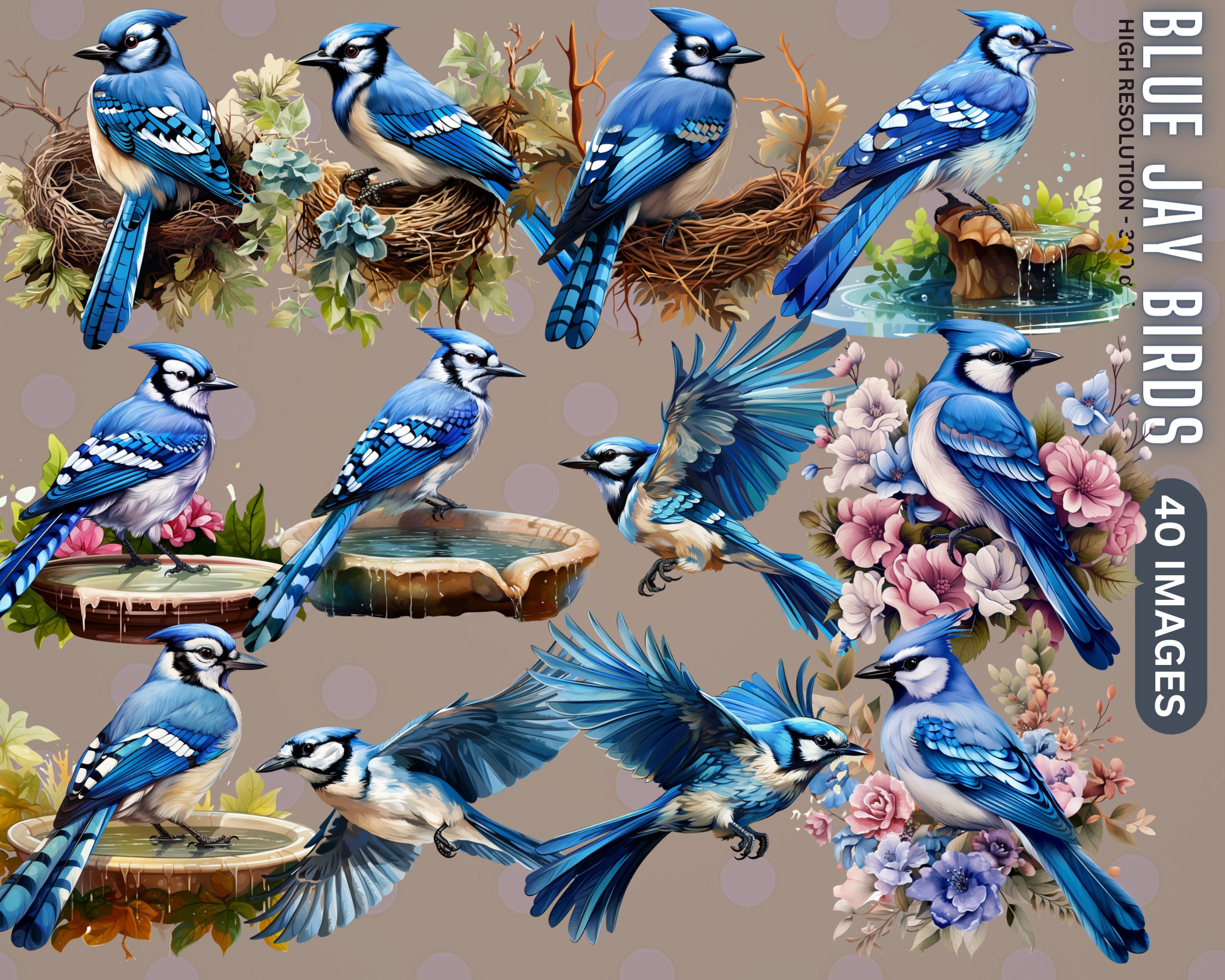 Blue Jay Bird Clipart Watercolor Blue Jay Birds Clip Art, Bird Nests ...