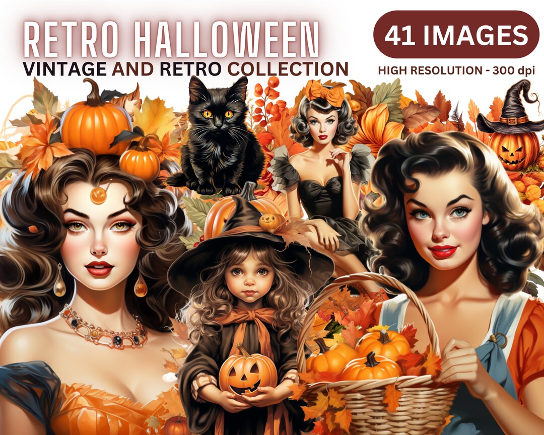 Retro Halloween Clipart Vintage Pin Up Retro Images Pinup Etsy