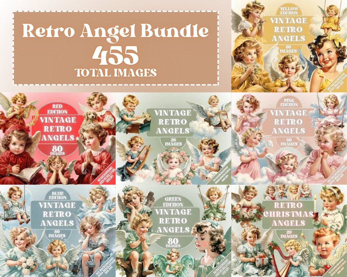 Retro Angel Clipart Bundle Vintage Angels, Old School Illustrations ...