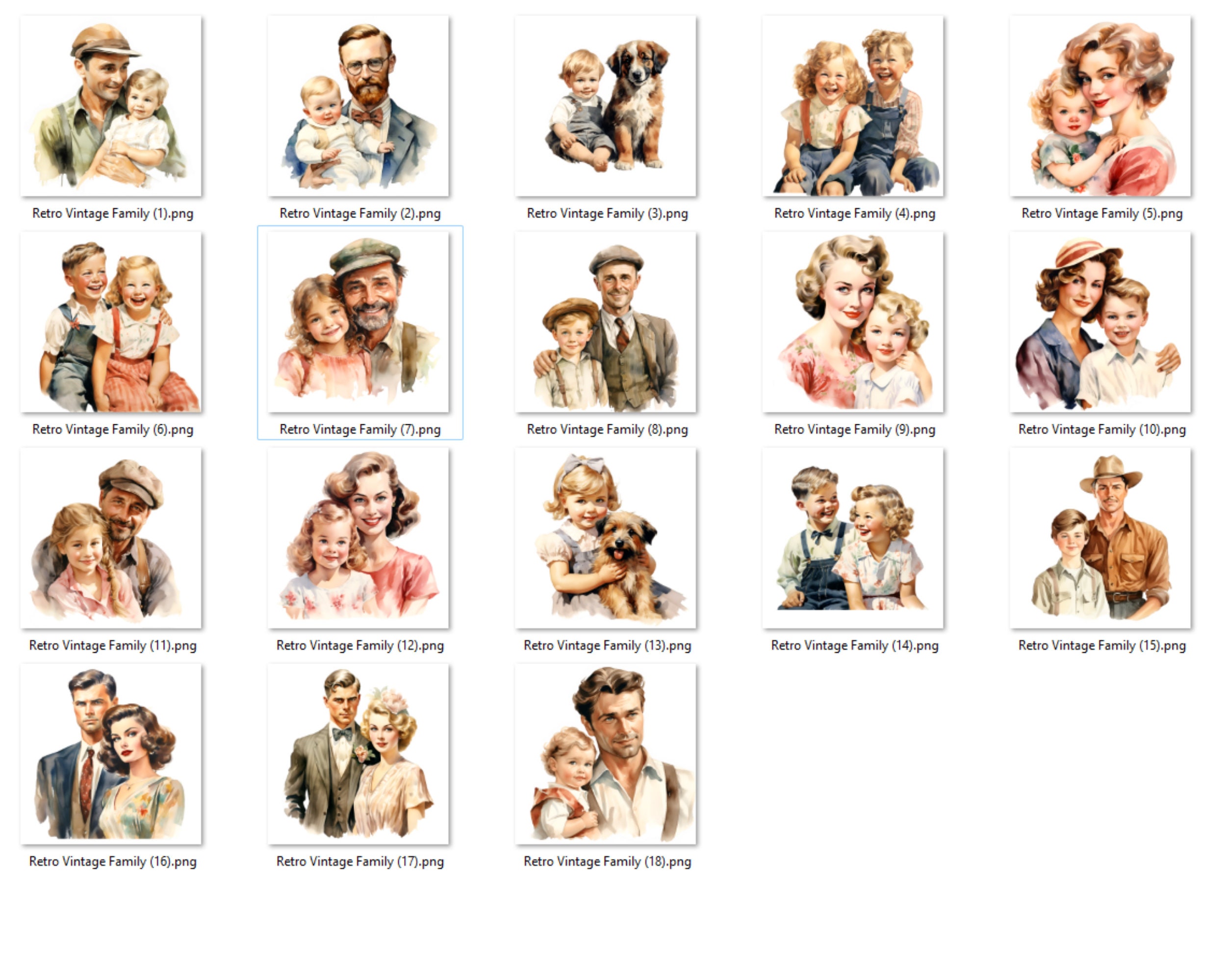 Retro and Vintage Family Watercolor Clipart - 1950s Clip Art, Retro ...