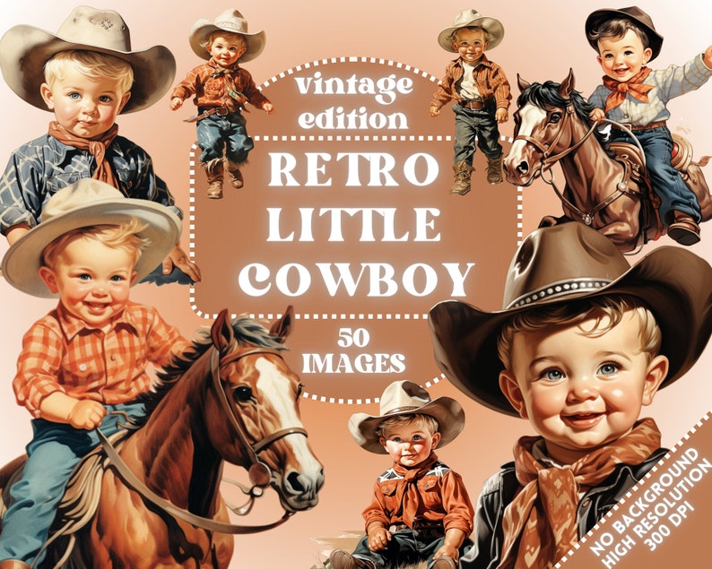 Retro Cowboy Clipart - Vintage Cow Boy Clip Art, 50s Old School ...