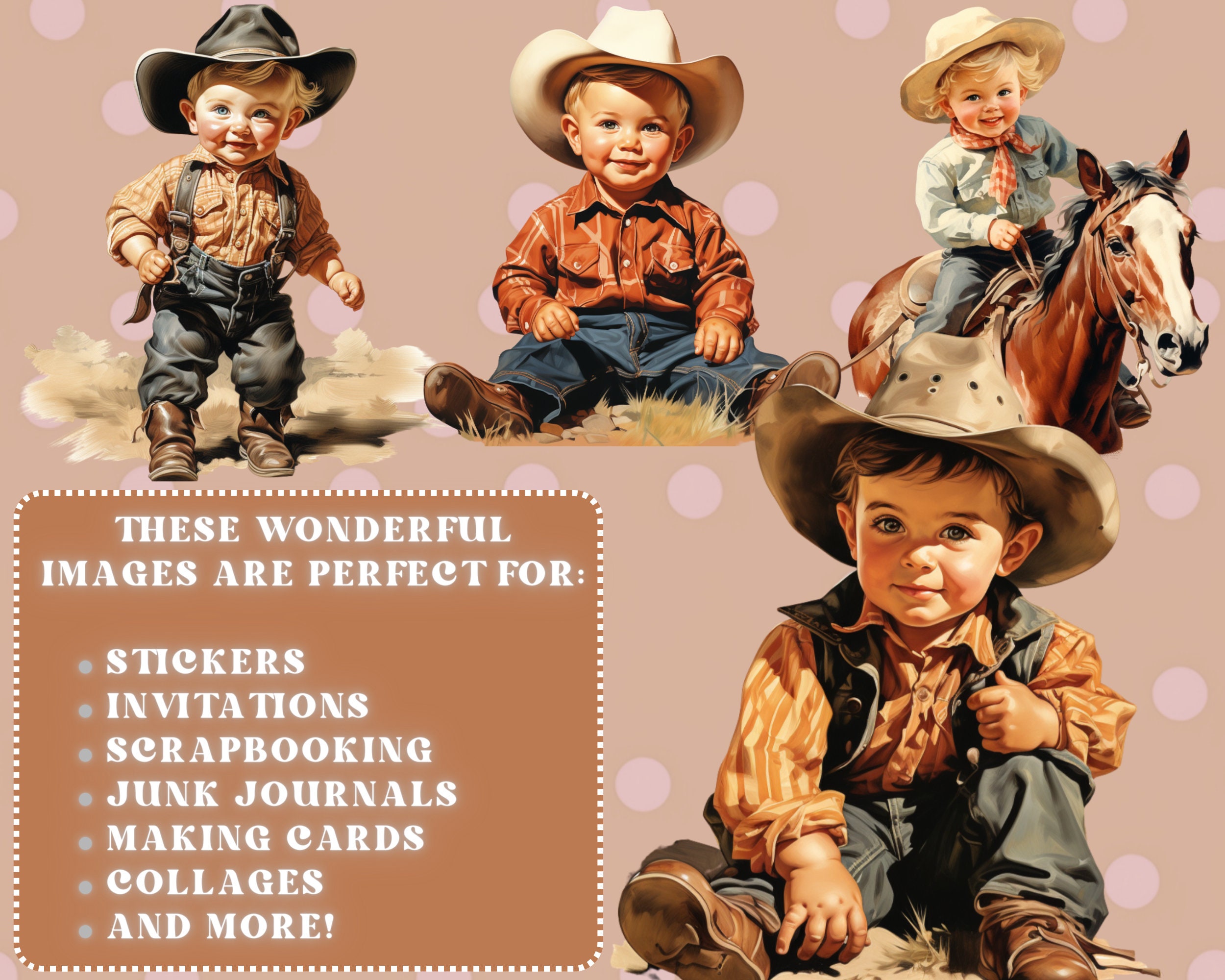 Retro Cowboy Clipart: 50 Vintage Wild West Illustrations (digital ...