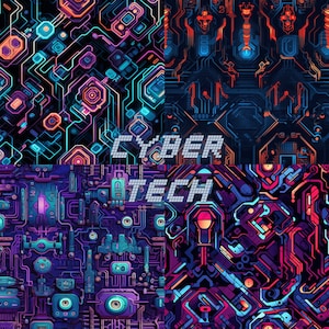 Cyberpunk Seamless Patterns: 40 Unique Tech Designs (digital Download ...