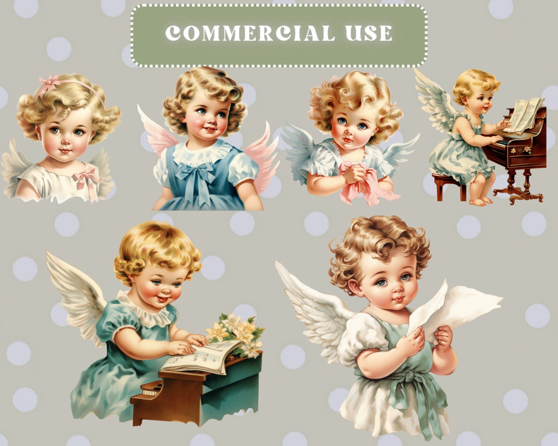Retro Angel Clipart Vintage Angels Clip Art, Retro Girls Illustrations ...