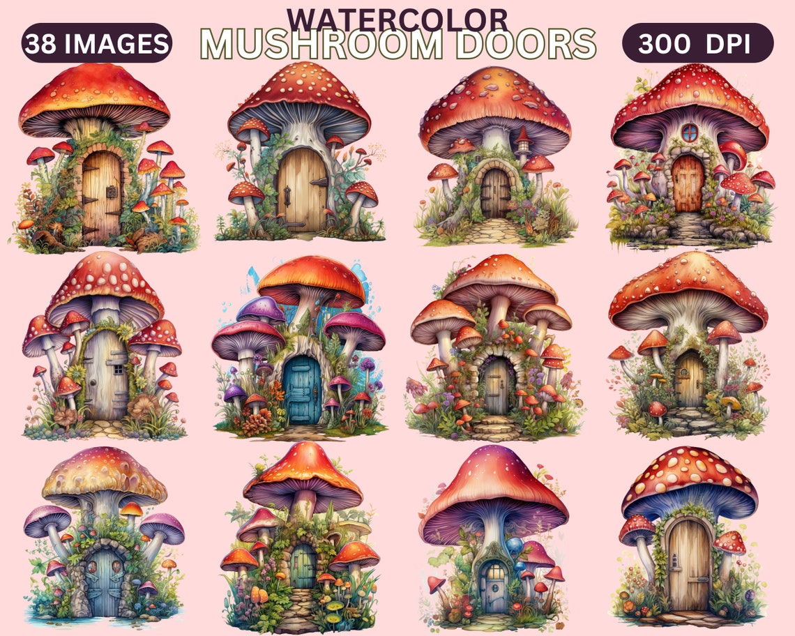 Fantasy Mushroom Doors Clipart Watercolor Mushroom Door Clip - Etsy