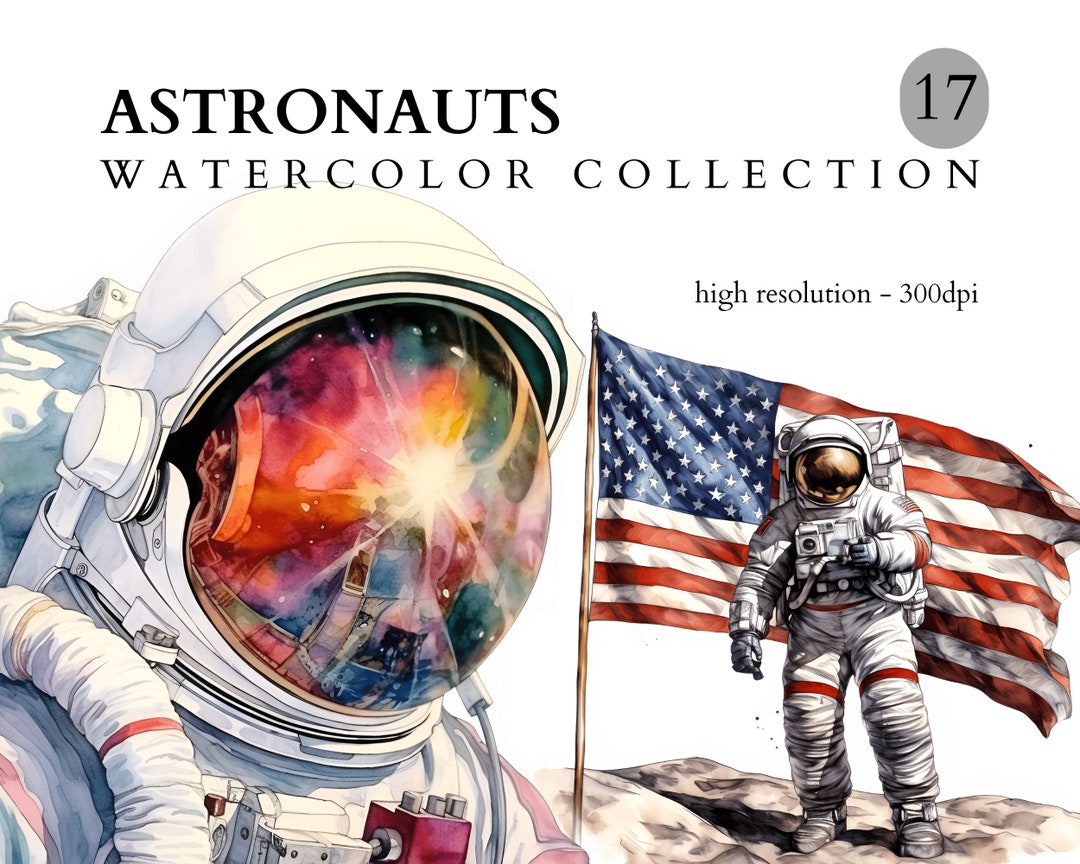 Astronaut and Space Watercolor Clipart, Watercolor Planets Clipart ...