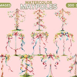 Watercolor Maypole Clipart Floral Midsummer Floral Pagan and Christian ...