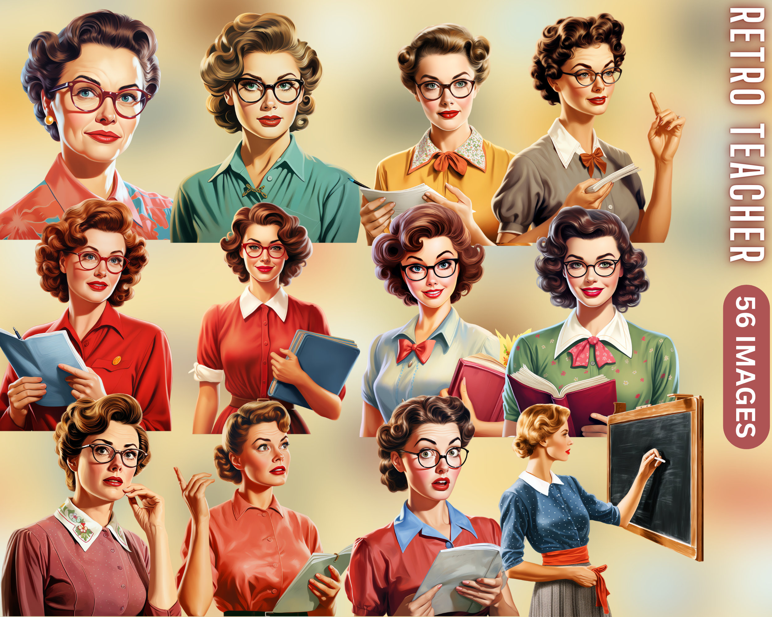 Retro Teacher Clipart 50s Vintage Old School Clip Art, Wwii, Teacher ...