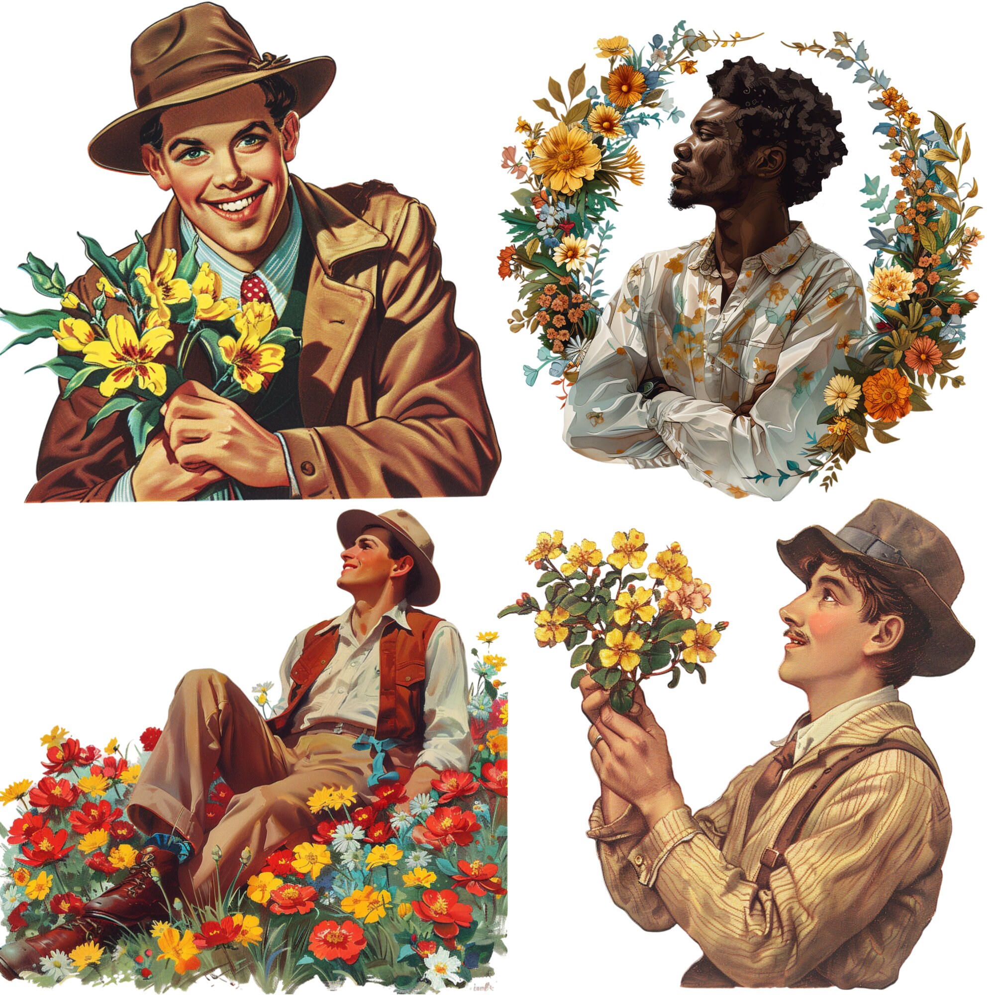 Retro Spring Men Clipart Vintage 1950s Fashion Illustrations Printable ...