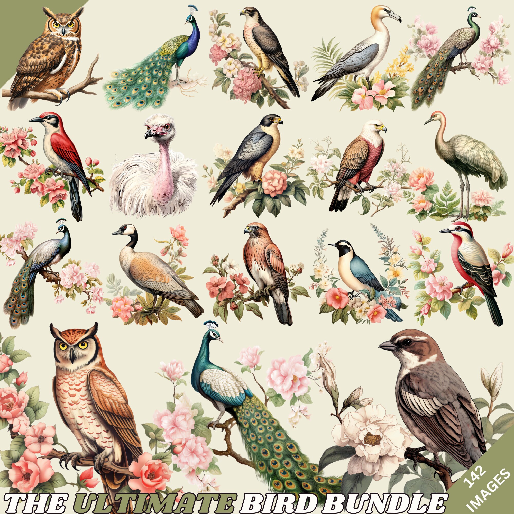 The Ultimate Bird Clipart Bundle 142 Watercolor Birds Clip Art, Red ...
