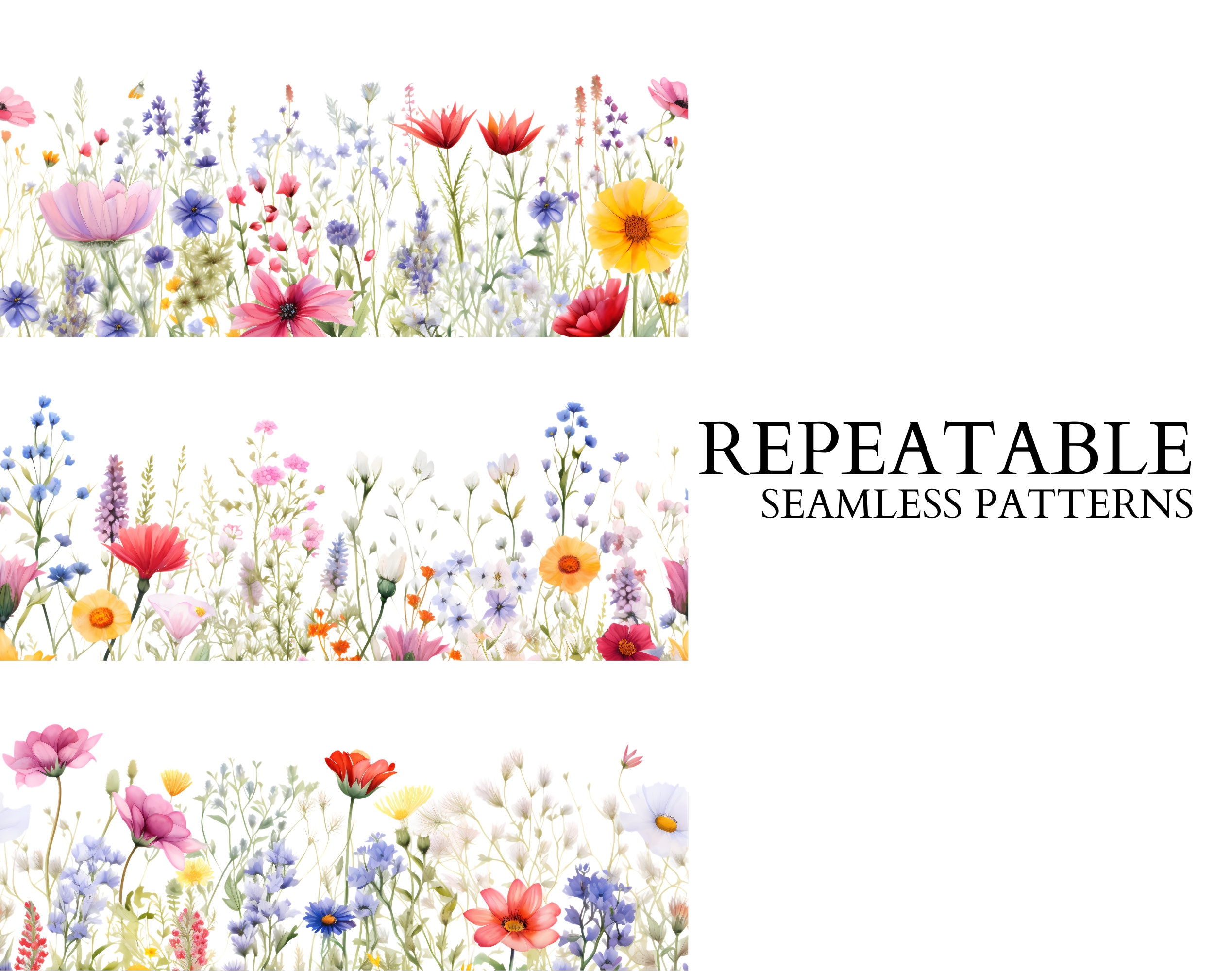 Watercolor Meadow Floral Clipart: Bouquets, Borders, Frames (PNG ...
