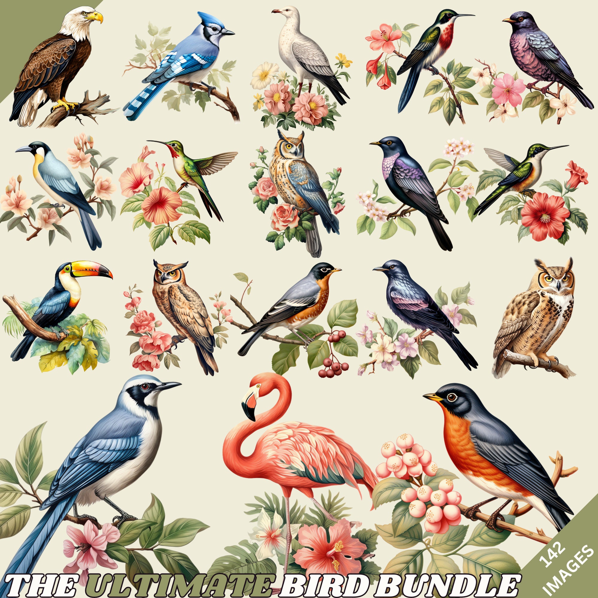 The Ultimate Bird Clipart Bundle 142 Watercolor Birds Clip Art, Red ...