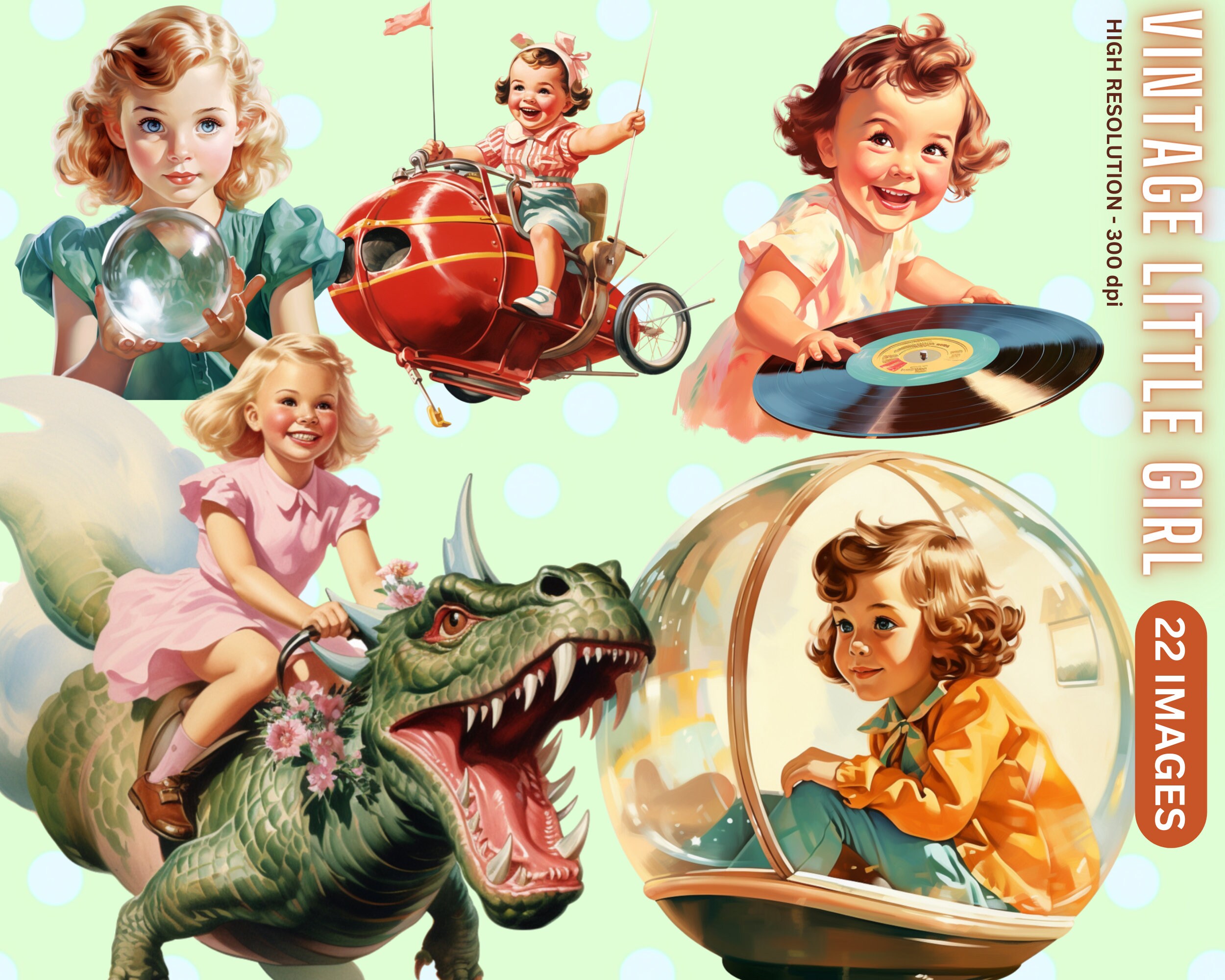 Watercolor Vintage Little Girl Clipart: Fashion PNG Images (digital ...