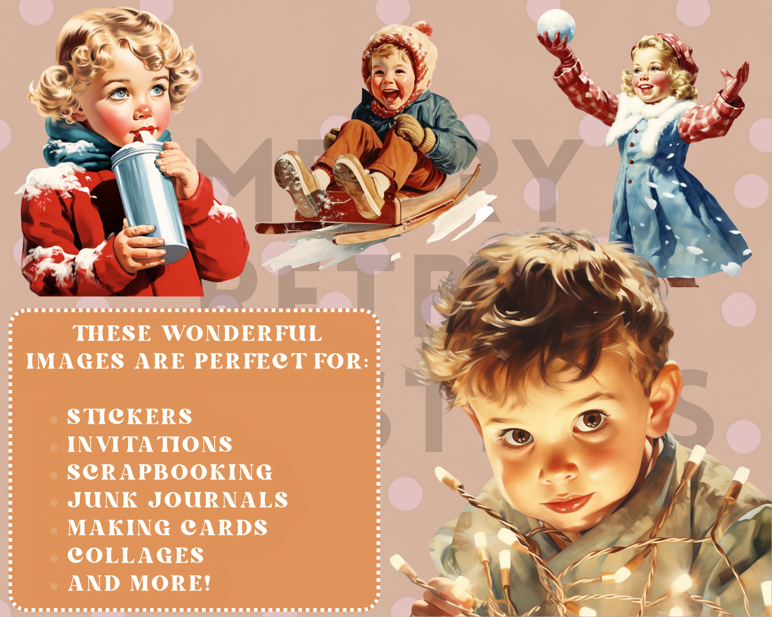 Retro Christmas Clipart Vintage Xmas Clip Art, 1950s Merry Christmas ...
