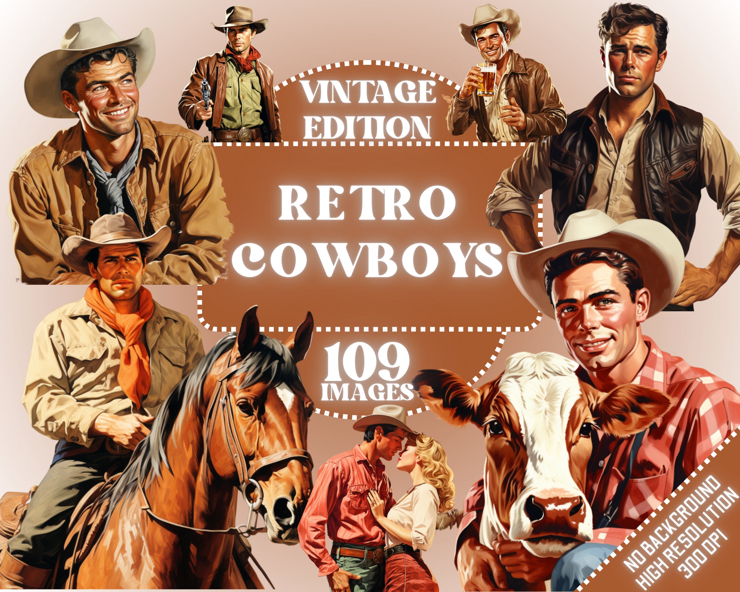 Retro Cowboy Clipart Bundle: Wild West Graphics (PNG, 300 DPI) - Etsy