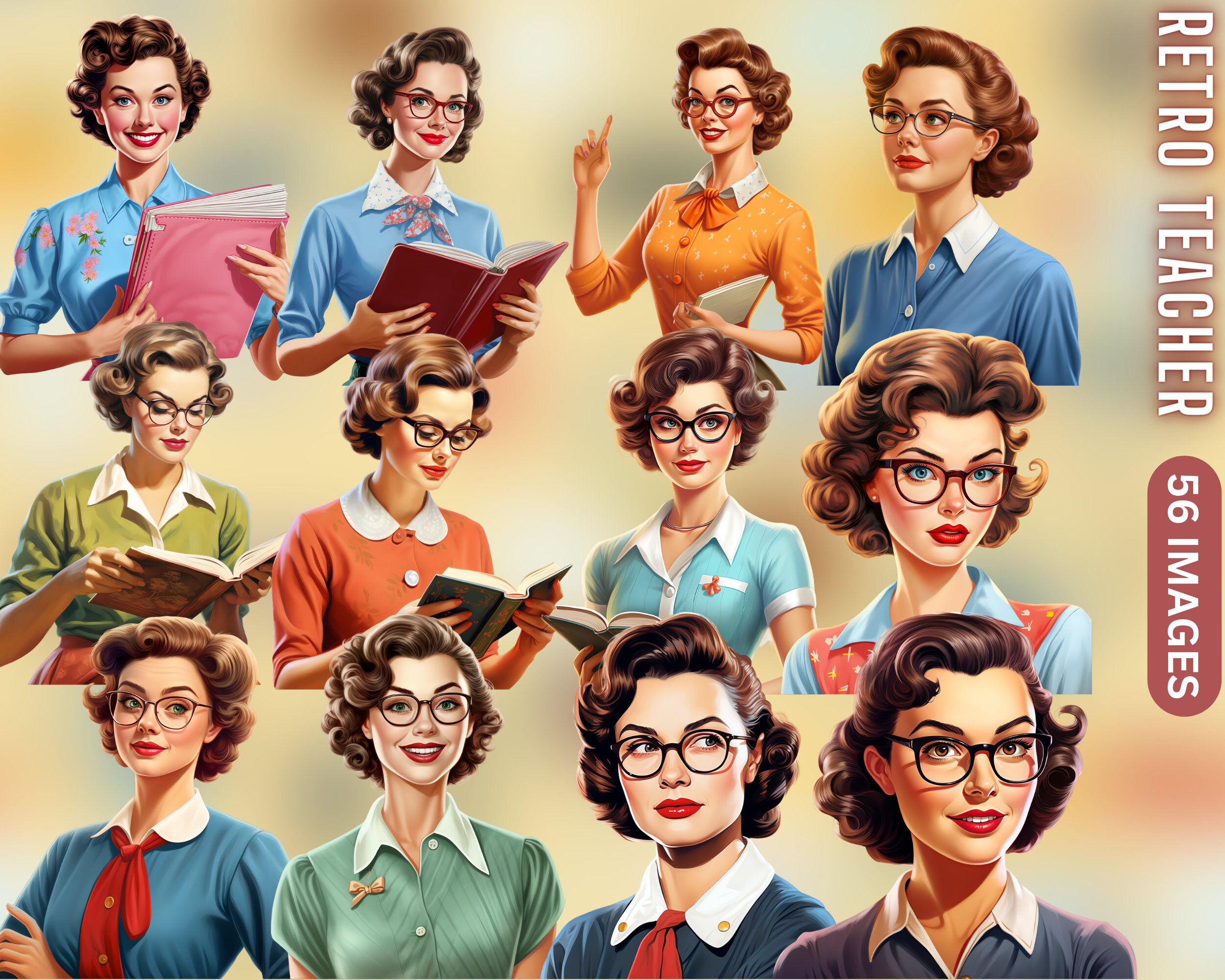 Retro Teacher Clipart 50s Vintage Old School Clip Art, Wwii, Teacher ...