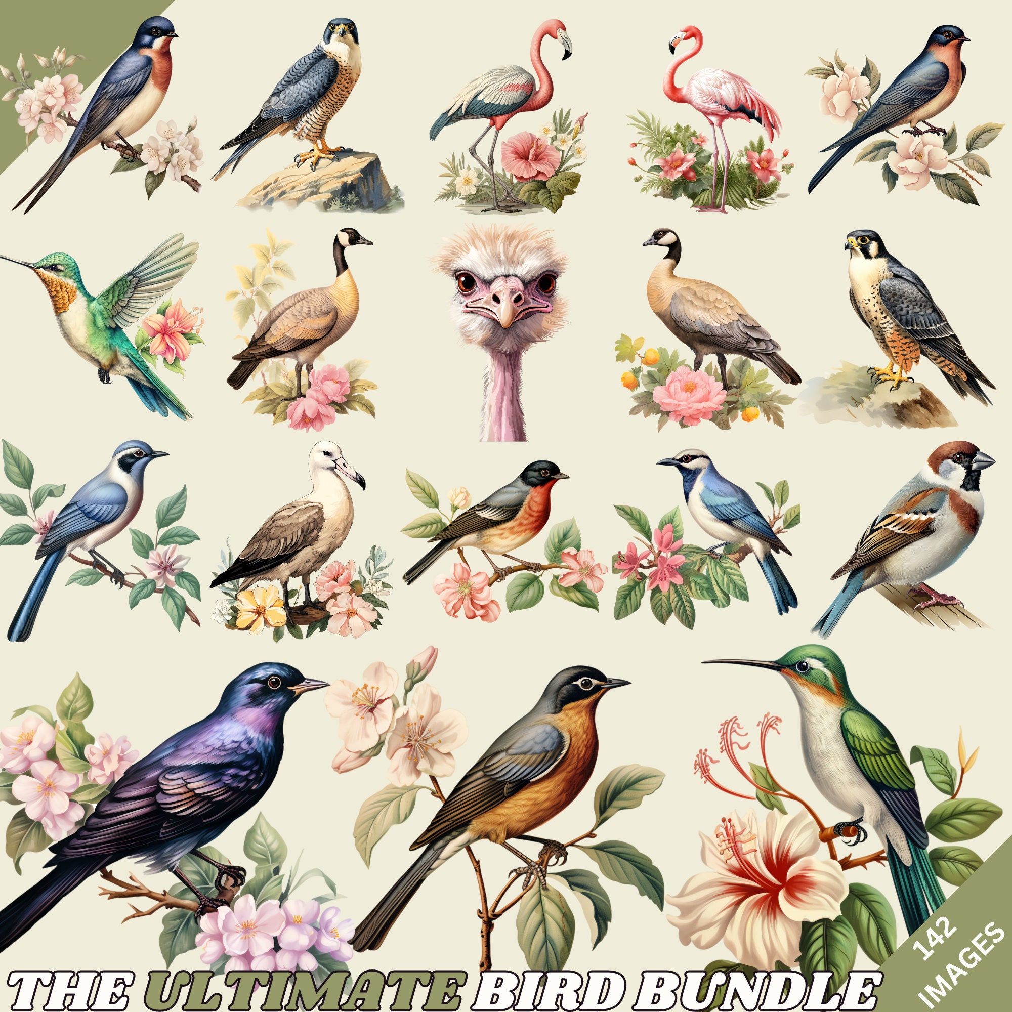 The Ultimate Bird Clipart Bundle 142 Watercolor Birds Clip Art, Red ...