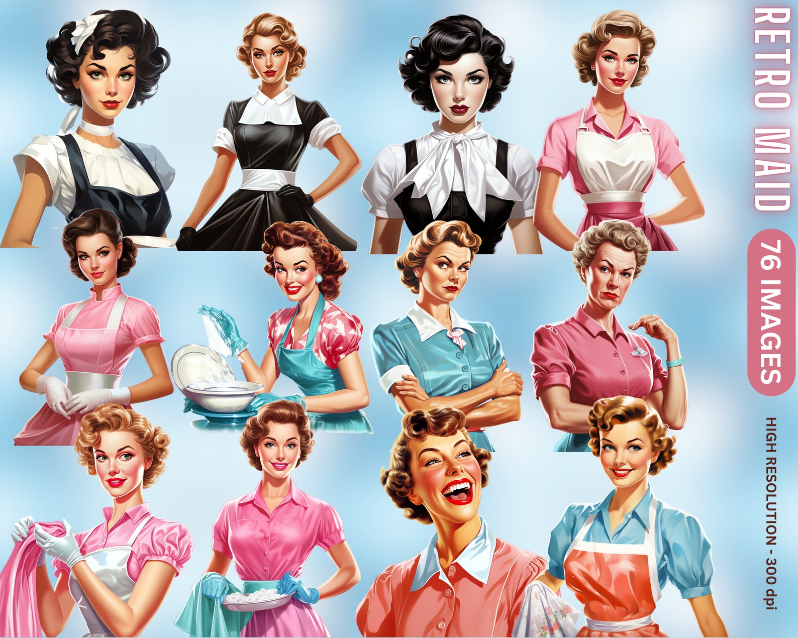 Retro Maid Clipart Vintage Workplace Clip Art, 50s Vintage and Retro ...