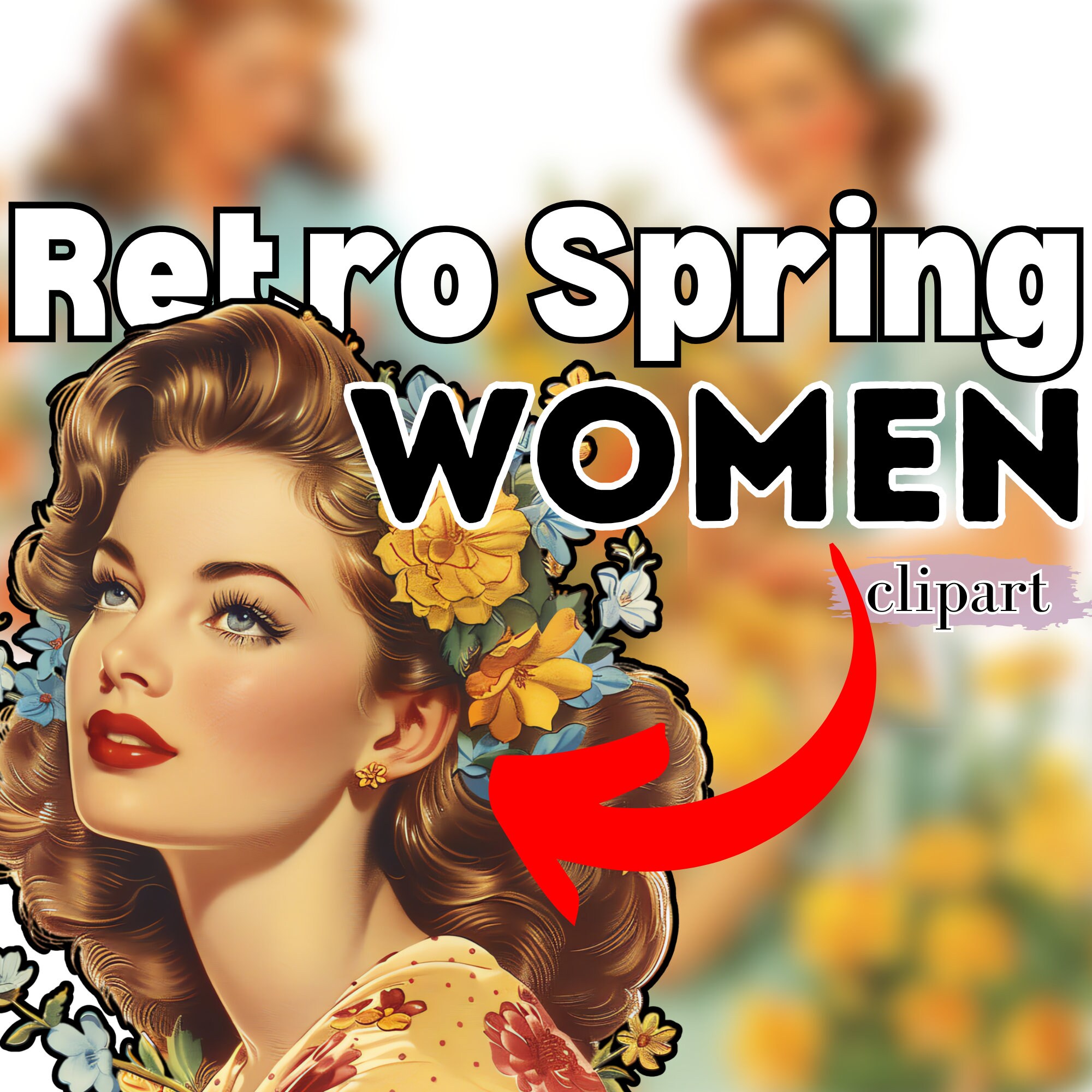 Retro Spring Women Clipart - Vintage 1950s Fashion Illustrations ...