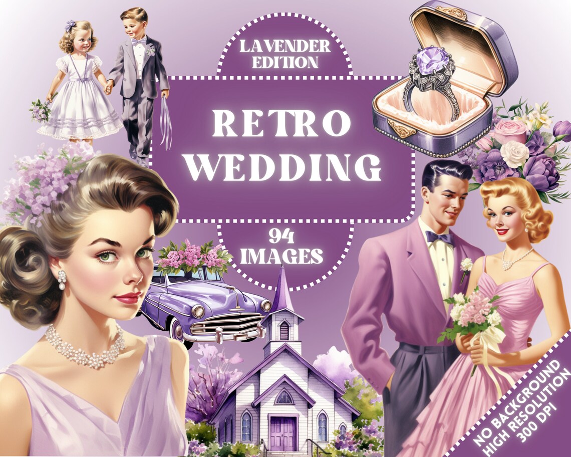 Purple Wedding Clipart Lavender Wedding Clip Art, Retro Wedding ...