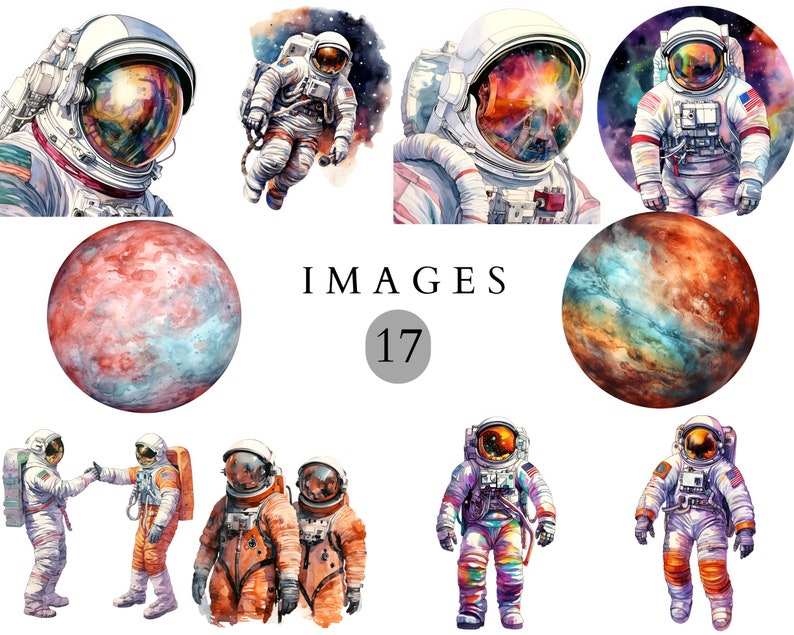 Astronaut and Space Watercolor Clipart, Watercolor Planets Clipart ...