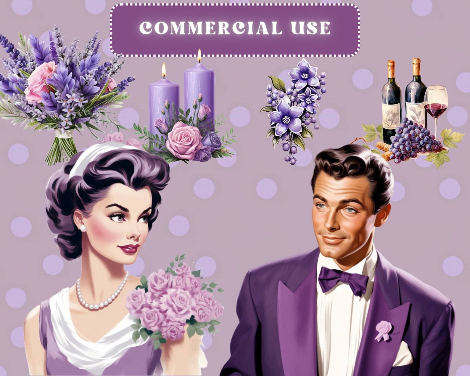 Purple Wedding Clipart Lavender Wedding Clip Art, Retro Wedding ...