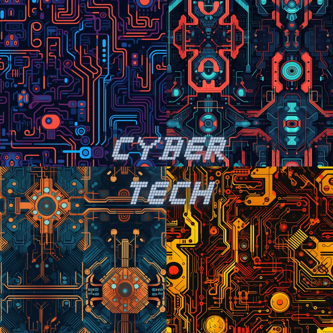 Cyberpunk Seamless Patterns: 40 Unique Tech Designs (digital Download ...