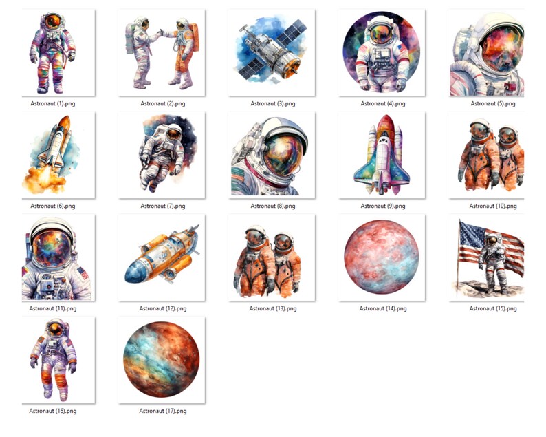 Astronaut and Space Watercolor Clipart, Watercolor Planets Clipart ...
