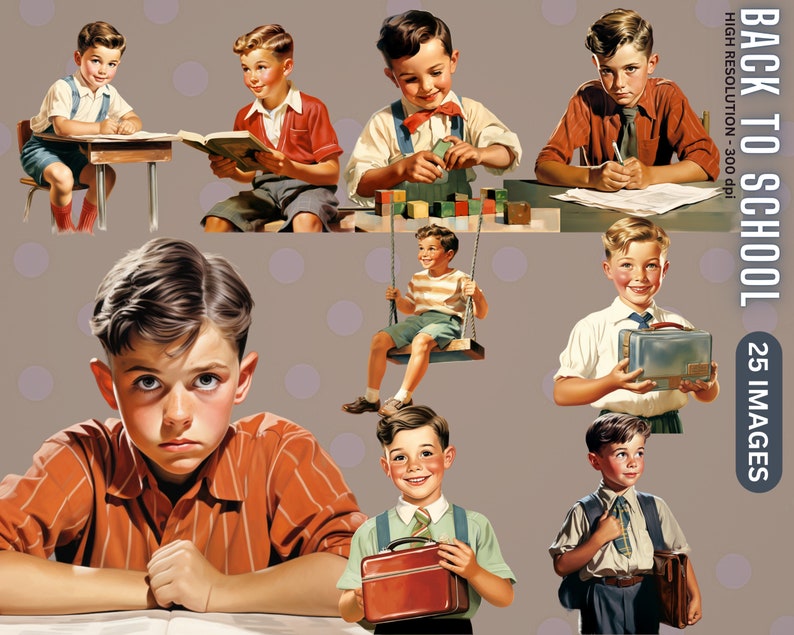 Retro School Boy Clipart Back to School Clip Art, Wwii, Old School ...