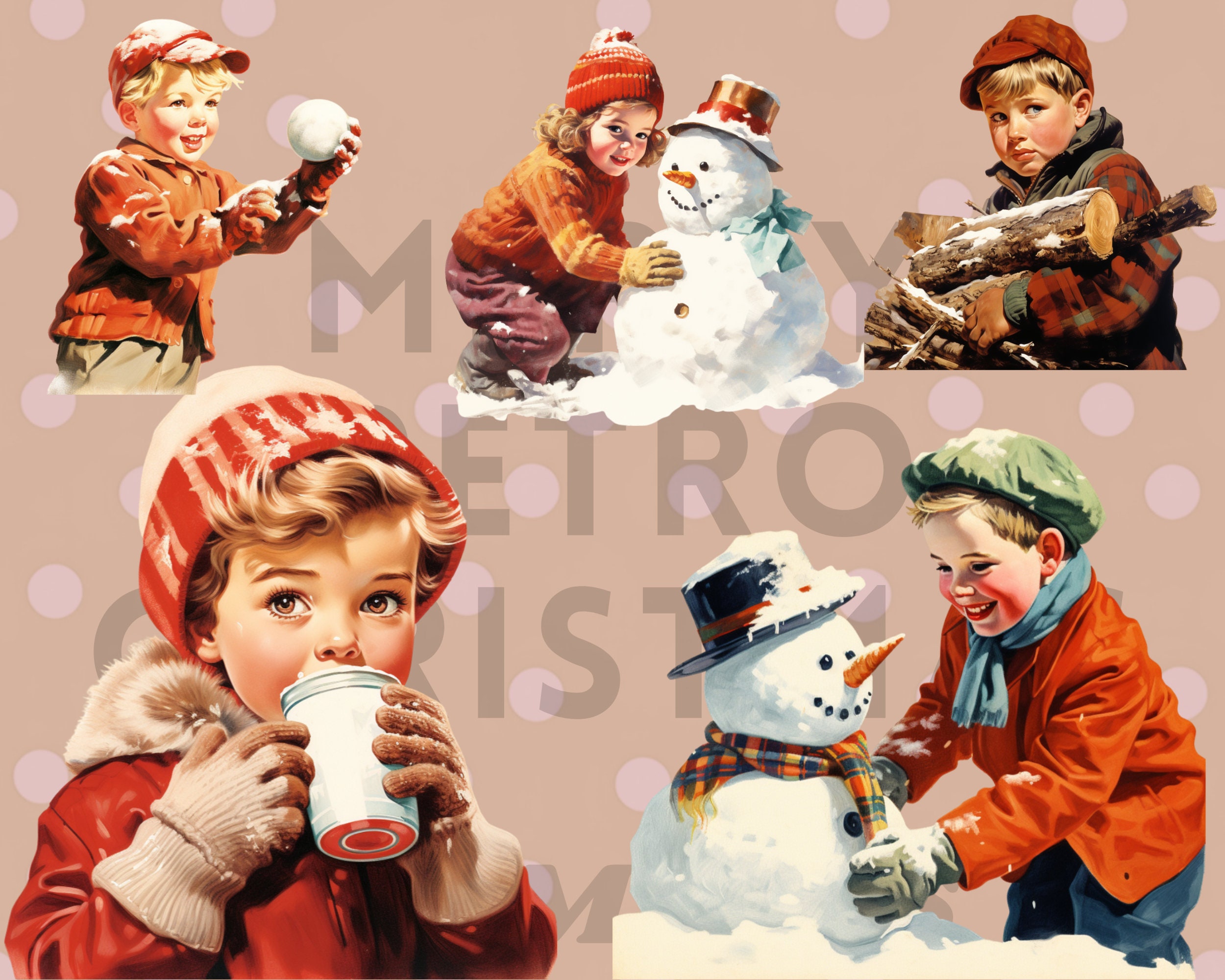 Retro Christmas Clipart Vintage Xmas Clip Art, 1950s Merry Christmas ...