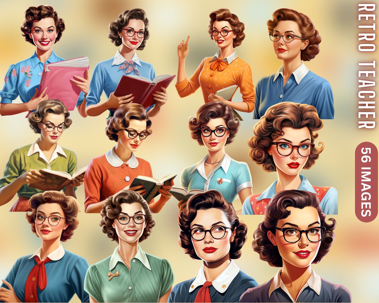 Retro Teacher Clipart 50s Vintage Old School Clip Art, Wwii, Teacher ...