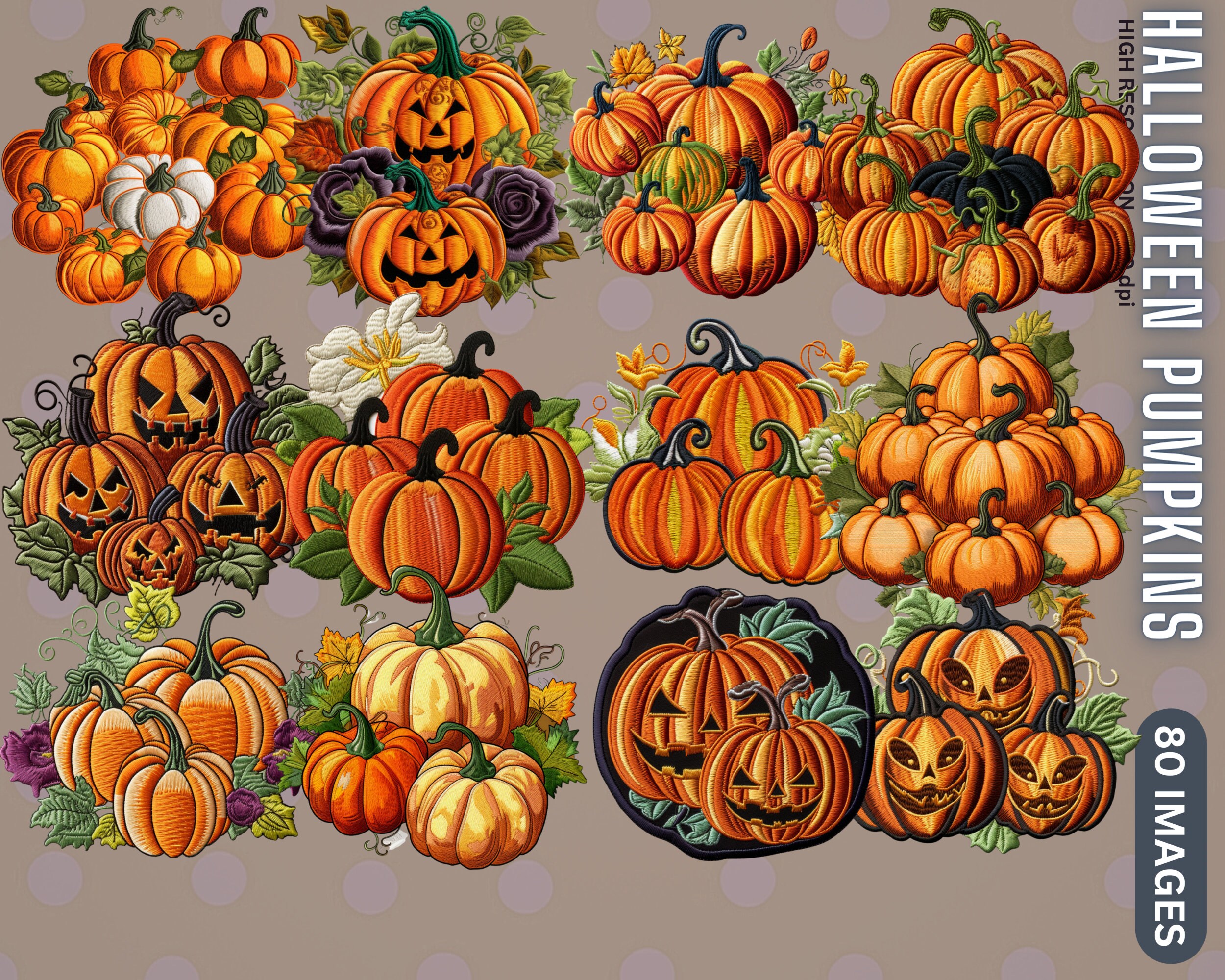 Embroidered Pumpkins CLIPART Halloween Pumpkin Clip Art, Embroidery ...