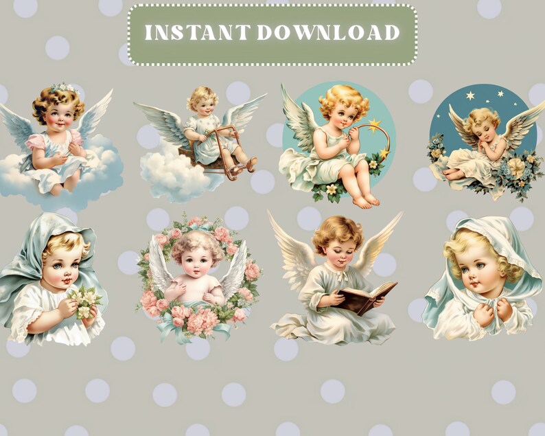 Retro Angel Clipart Vintage Angels Clip Art, Retro Girls Illustrations ...