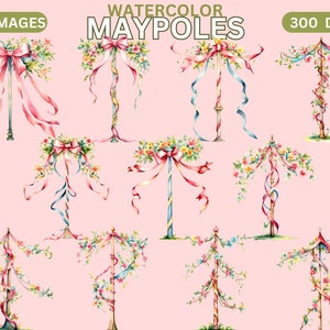 Watercolor Maypole Clipart Floral Midsummer Floral Pagan and Christian ...