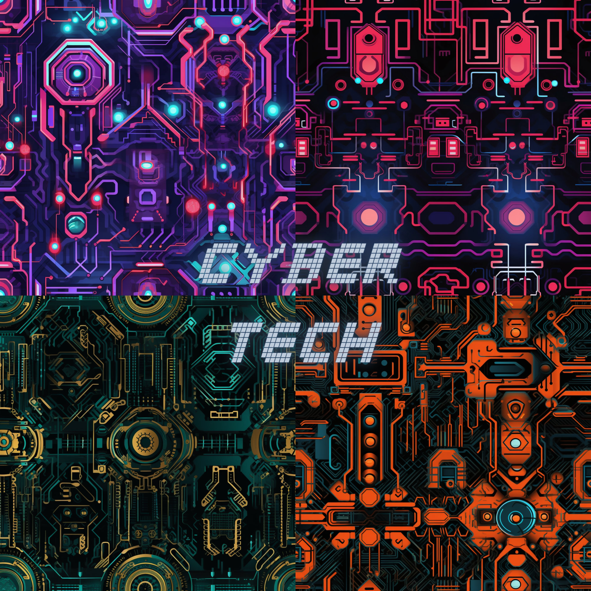 Cyber Tech Patterns 40 Unique Seamless Designs, Cyberpunk Patterns ...