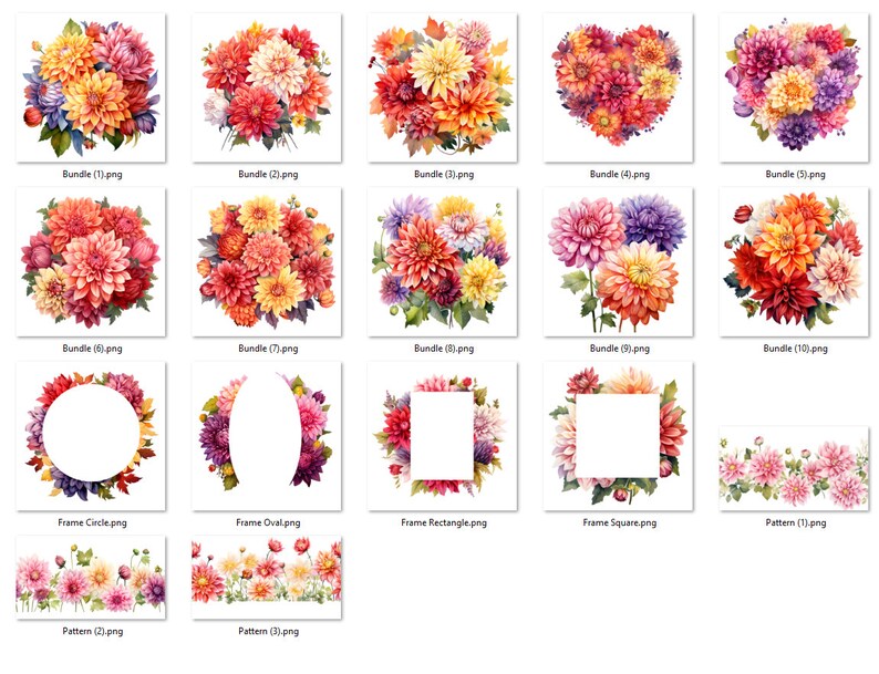 Dahlia Watercolor Clipart 17 Dahlias Water Color Clip Art in PNG Format Instant Download, Dahlia ...