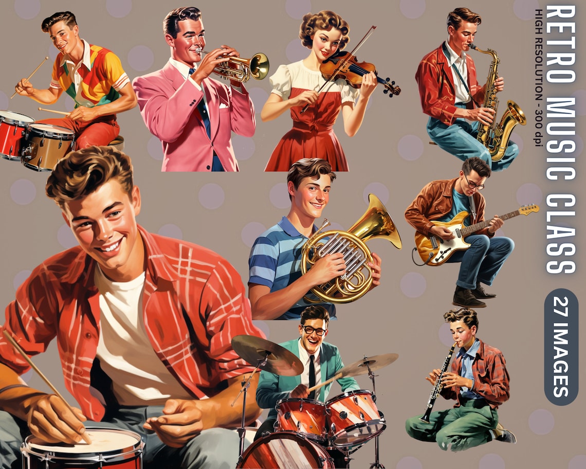Retro School Clipart Vintage Music Class, Retro School Boy Clip Art ...