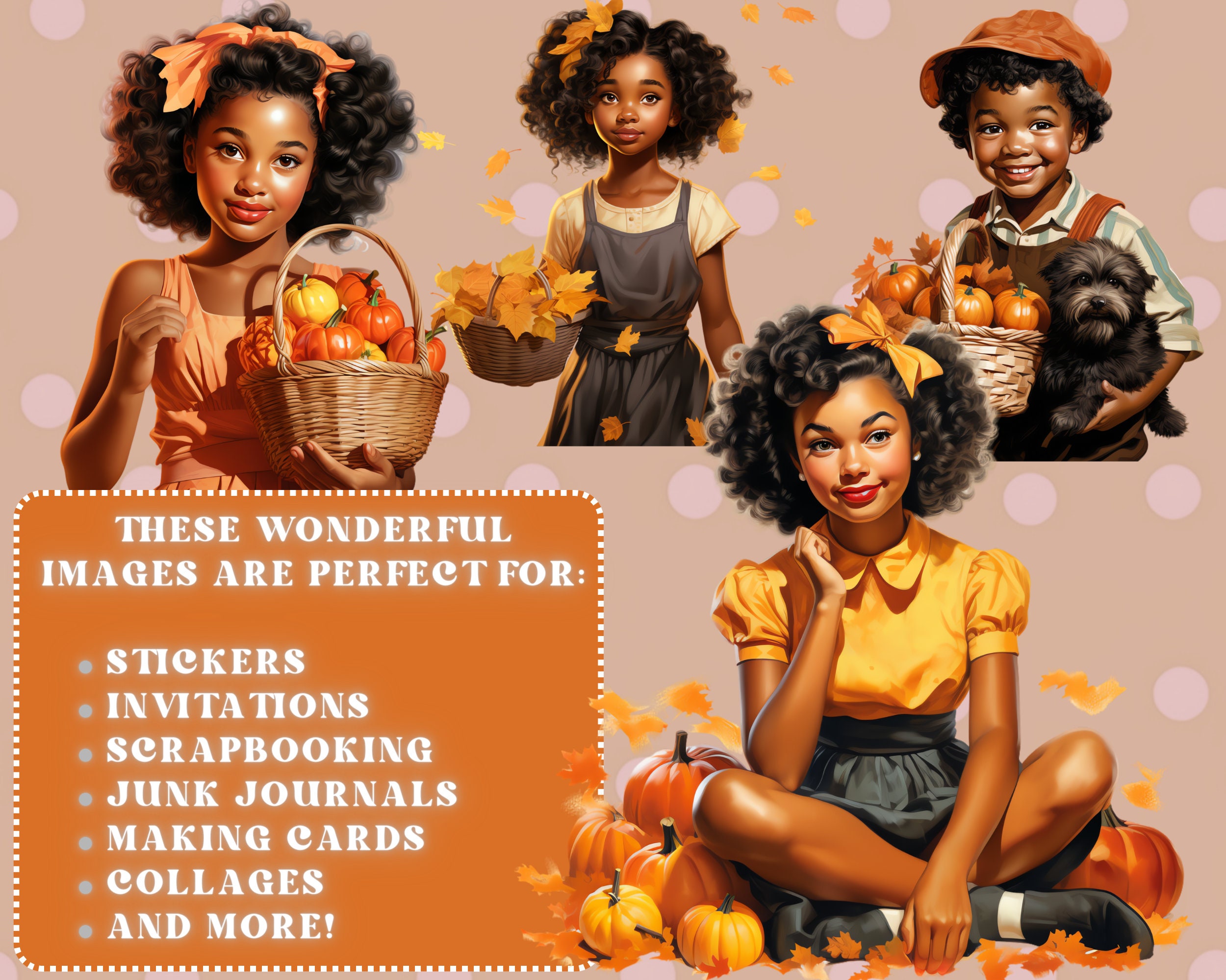 Retro Autumn Clipart Vintage Girls and Boys Clip Art, Old School ...