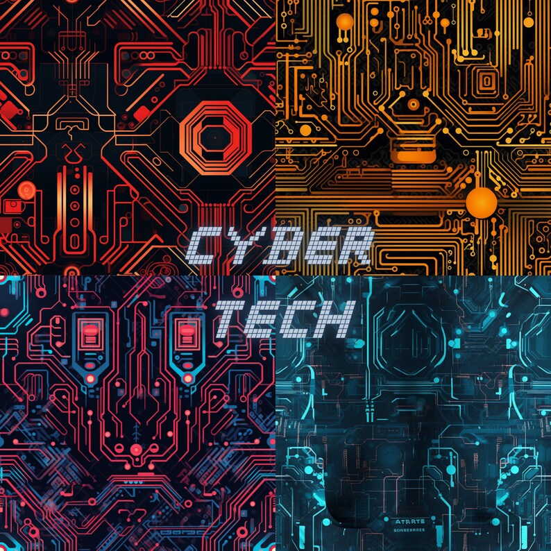 Cyber Tech Patterns 40 Unique Seamless Designs, Cyberpunk Patterns, Cyber Patterns, Seamless ...