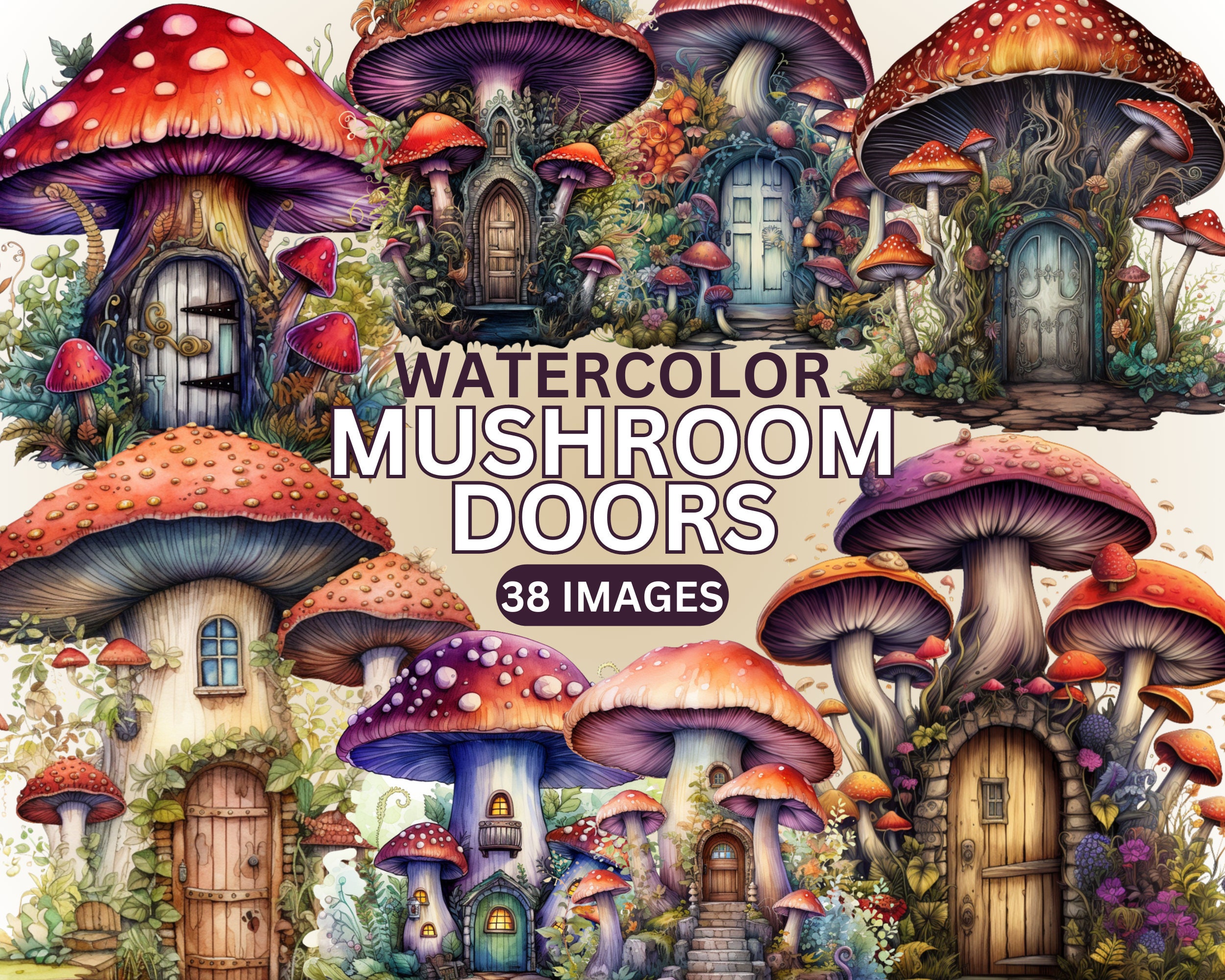 Fantasy Mushroom Doors Clipart Watercolor Mushroom Door Clip - Etsy