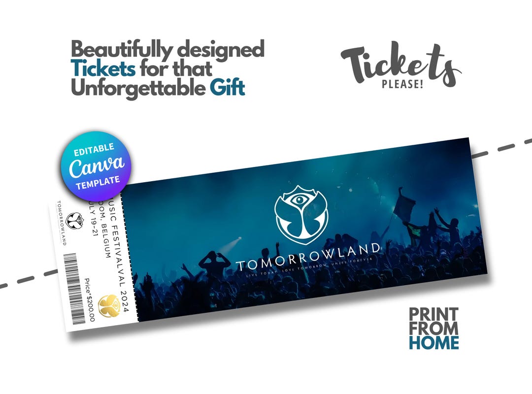 Printable Tomorrowland Ticket Template Customizable Festival Tickets ...