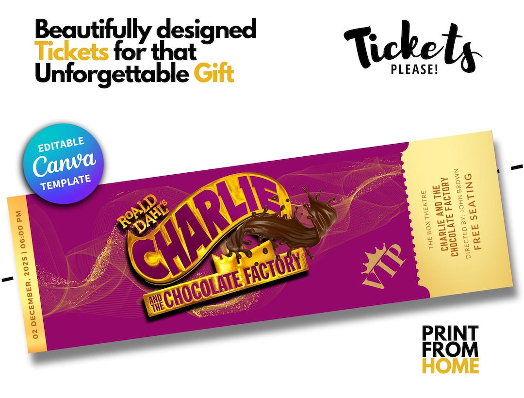 Personalized Charlie and the Chocolate Factory Tickets Customizable ...