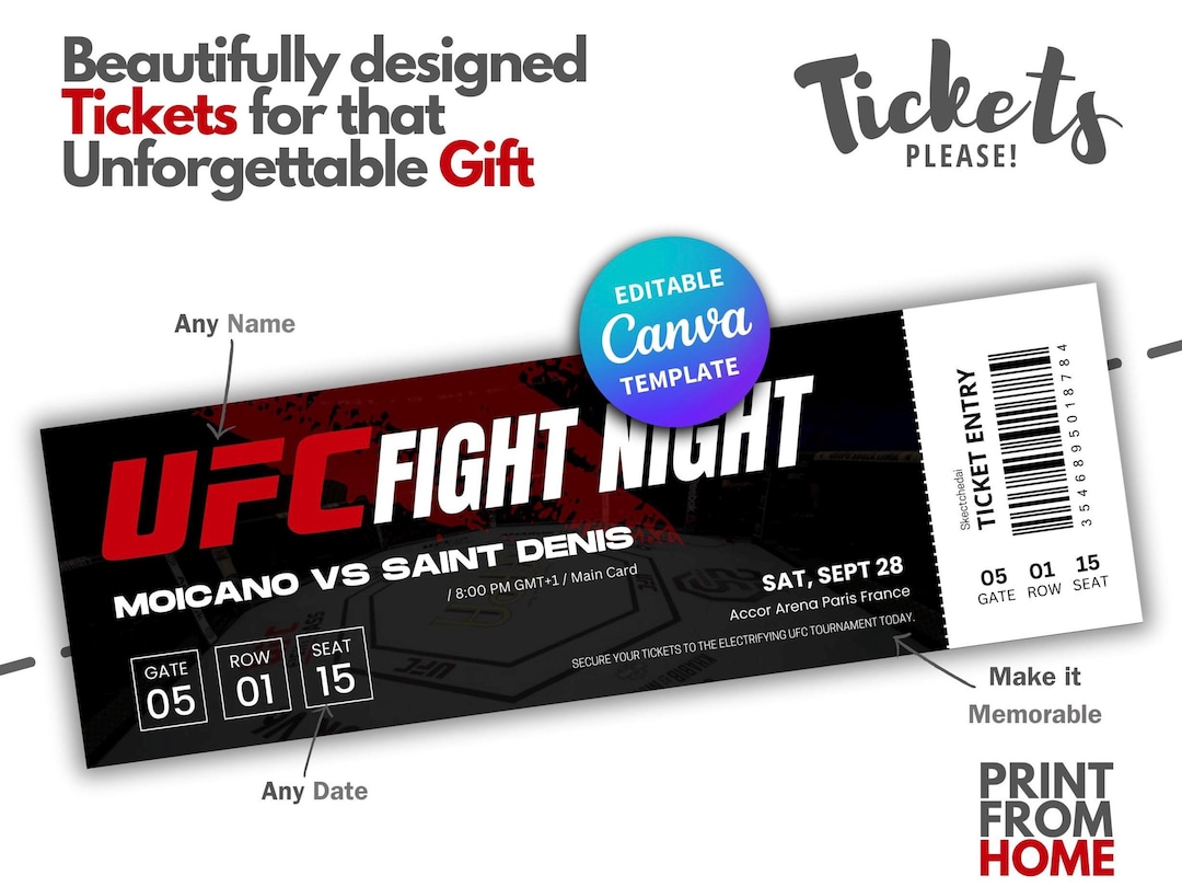 NEW UFC Editable Tickets Canva Template Customizable Event Tickets ...