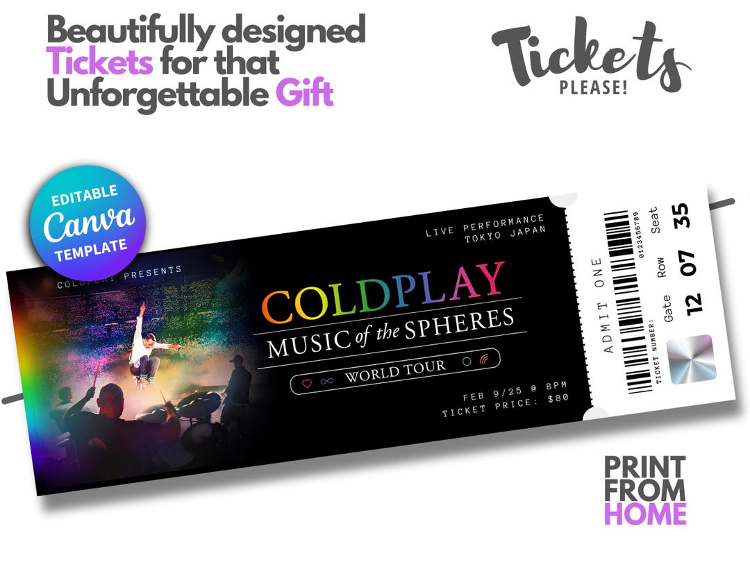 NEW Personalized Coldplay Concert Ticket Keepsake Custom Digital ...