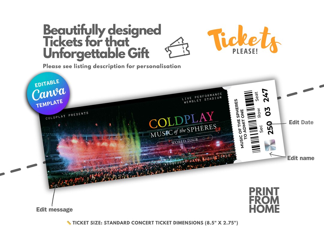 Personalized Coldplay Concert Ticket Keepsake Custom Digital Download ...